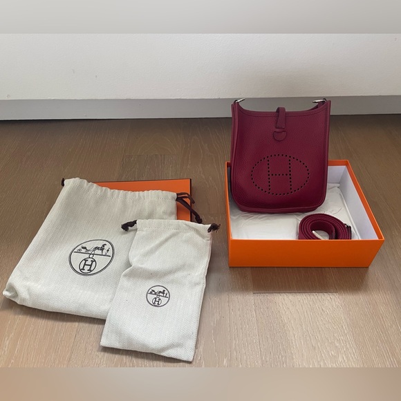 Hermes | Bags | Brand New Herms Mini Evelyn In Burgundy | Poshmark